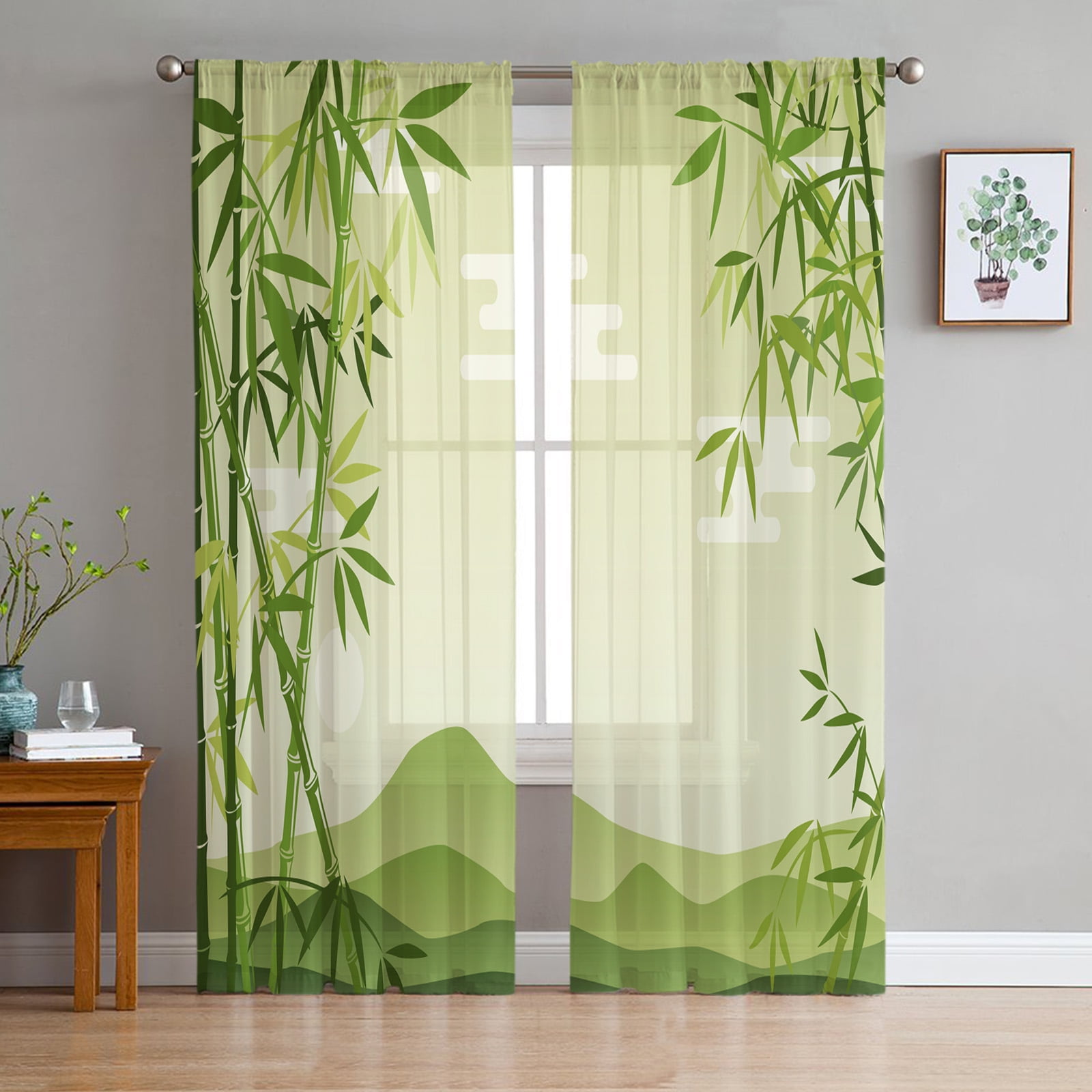 Bamboo Plant Green Gradient Tulle Curtains for Living Room Bedroom r ...