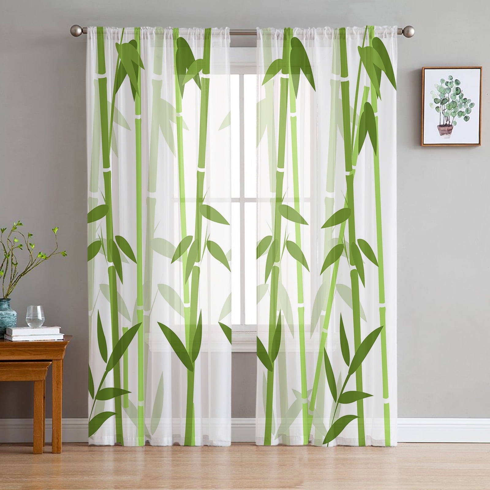 Bamboo Plant Green Gradient Tulle Curtains for Living Room Bedroom r ...
