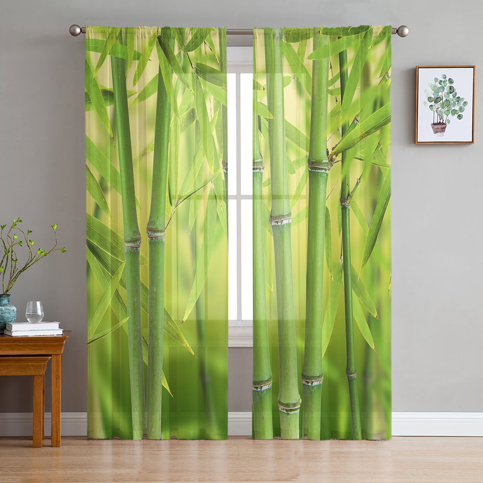 Bamboo Plant Green Gradient Tulle Curtains for Living Room Bedroom r ...