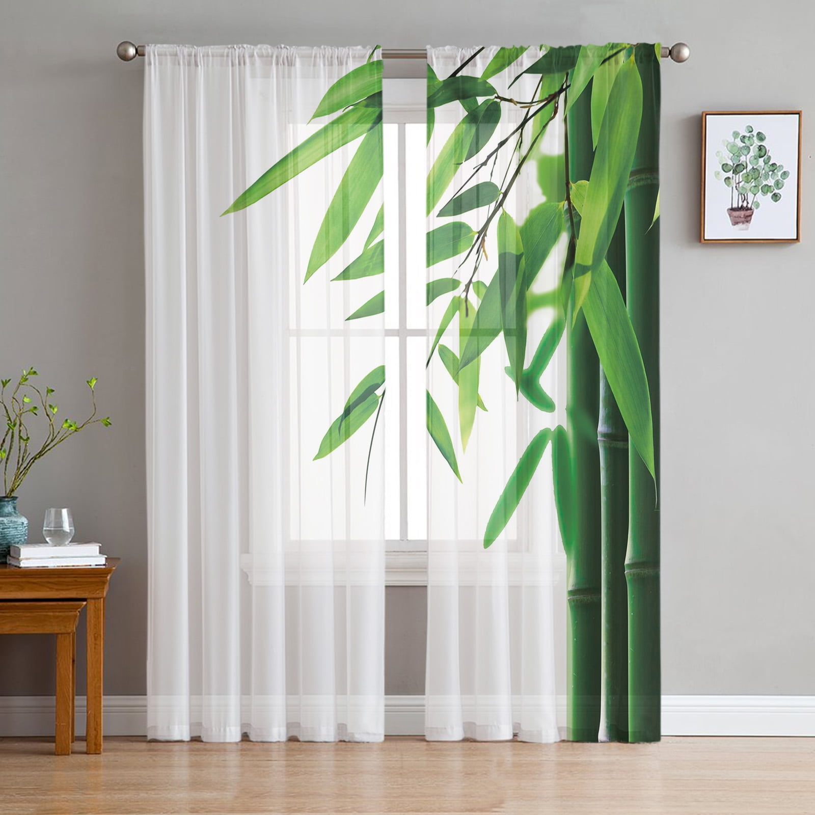 Bamboo Plant Green Gradient Tulle Curtains for Living Room Bedroom r ...