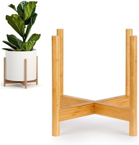 Bamboo Plant Stand — 14.9 Inch Fixed Size Wooden Mid Century Planter ...