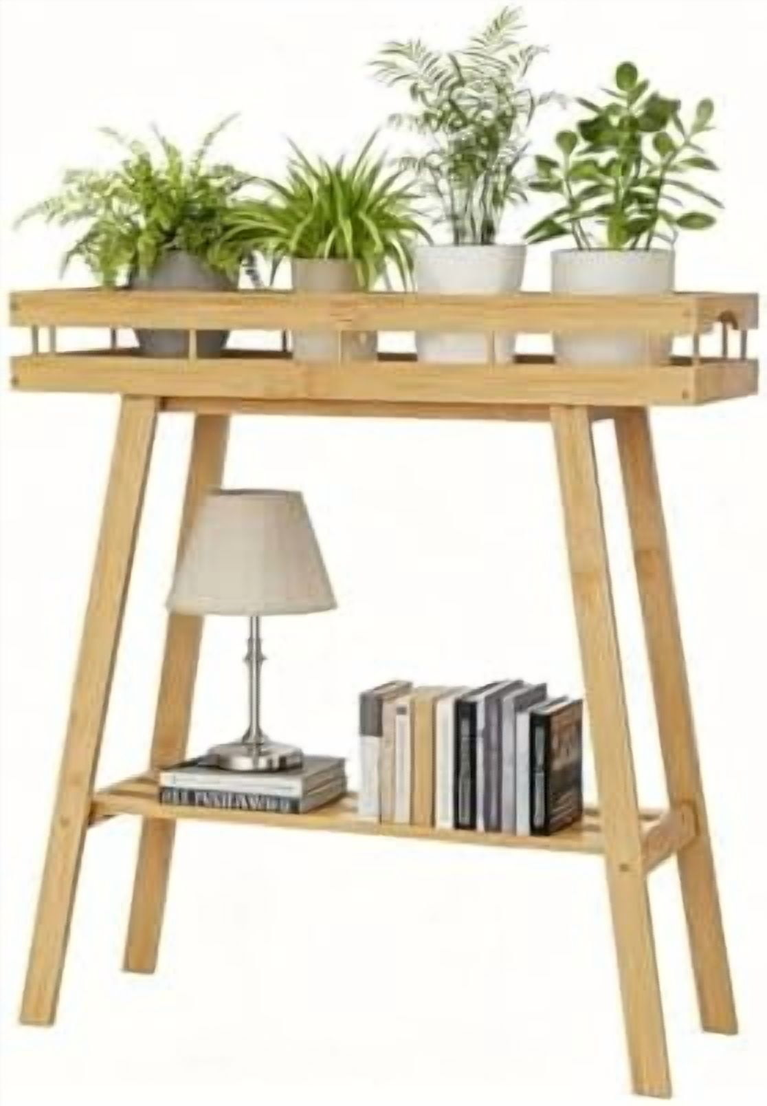 Bamboo Plant Stand Indoor, 2 Tier Small Plant Table, Tall Plant Stand ...