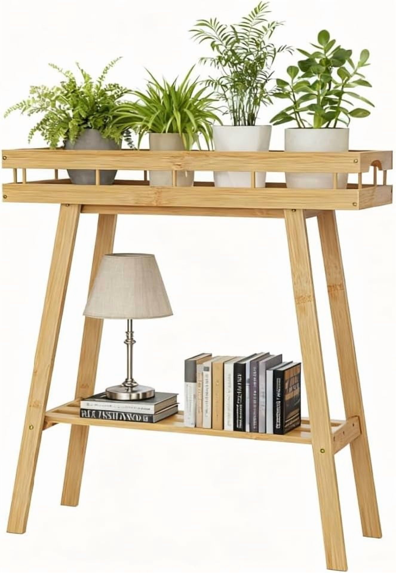 Bamboo Plant Stand Indoor, 2 Tier Small Plant Table, Tall Plant Stand ...