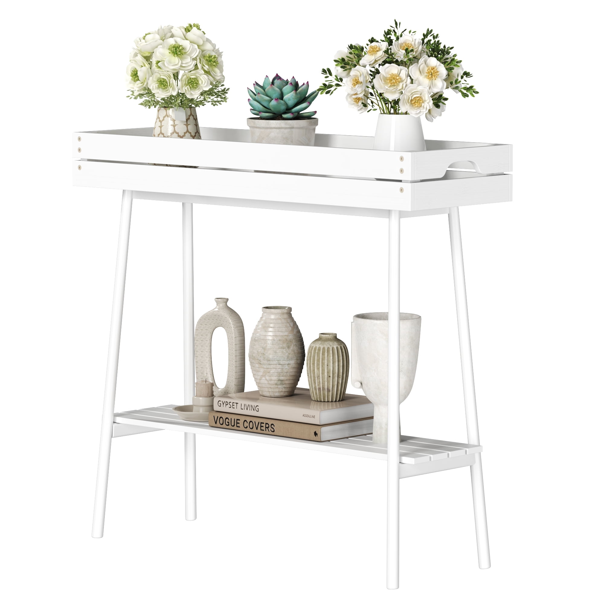 Bamboohomie White Plant Stand Indoor, 2-Tier Plant Table for Window ...