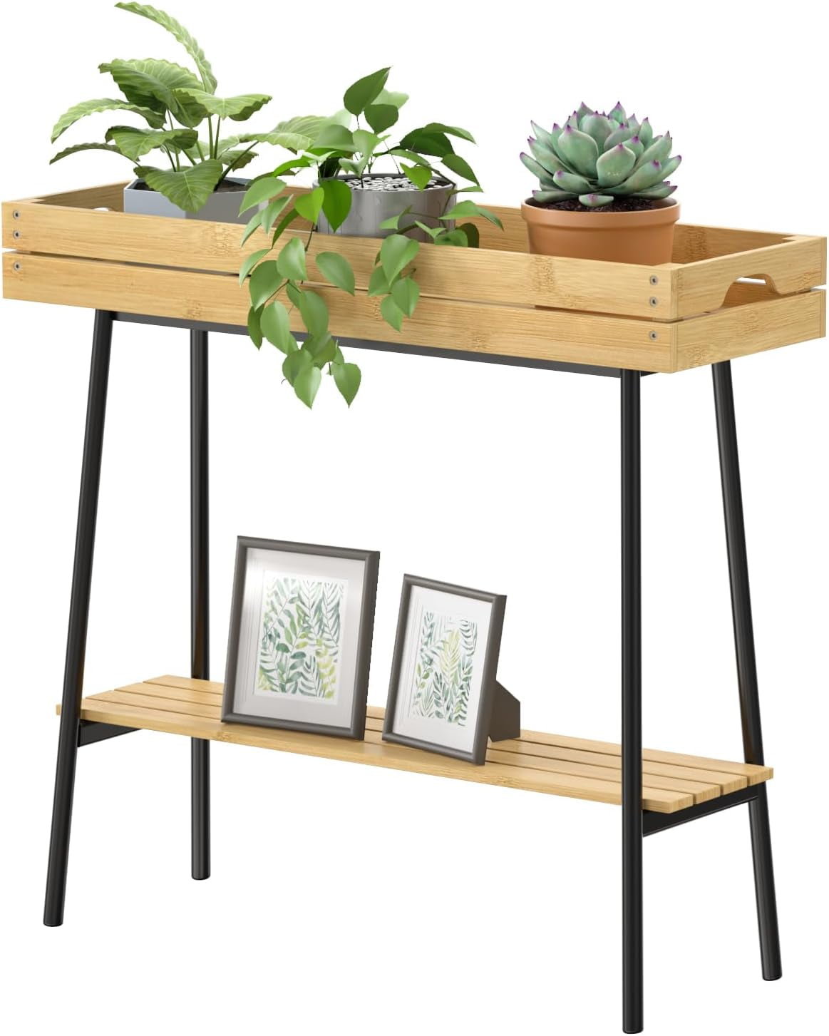Bamboo Plant Stand Indoor, 2 Tier Small Plant Table, Tall Plant Stand ...