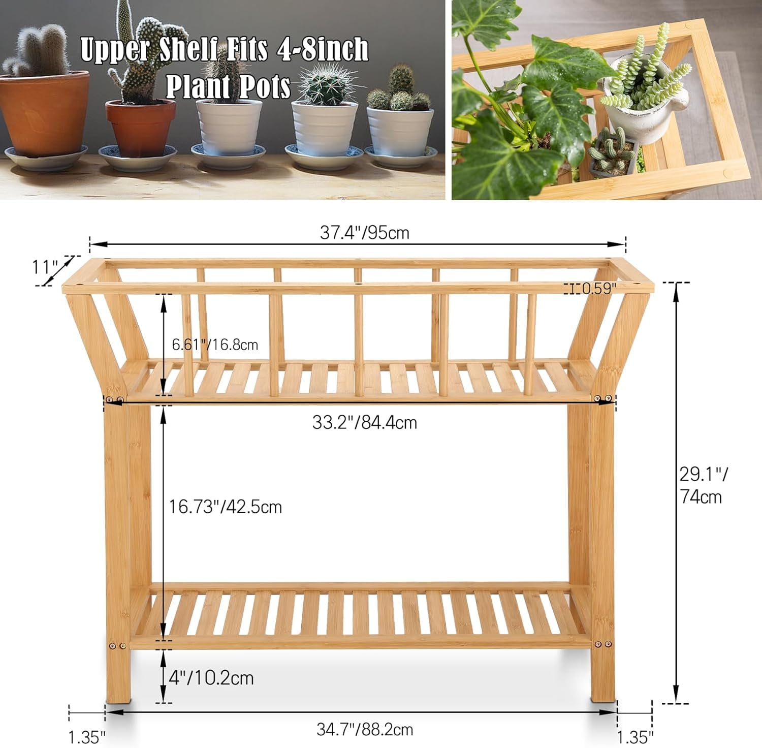 Bamboo Plant Stand Indoor 37.4"x11" 2 Tier Tall Plant Table Shelf ...