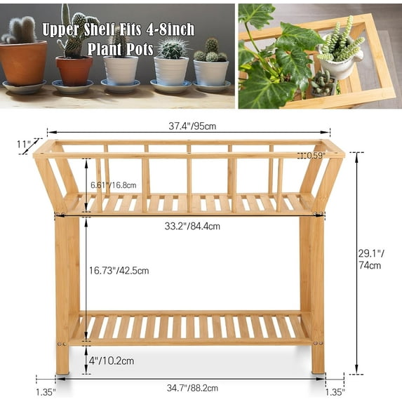 Bamboo Plant Stand Indoor 37.4"x11" 2 Tier Tall Plant Table Shelf ...