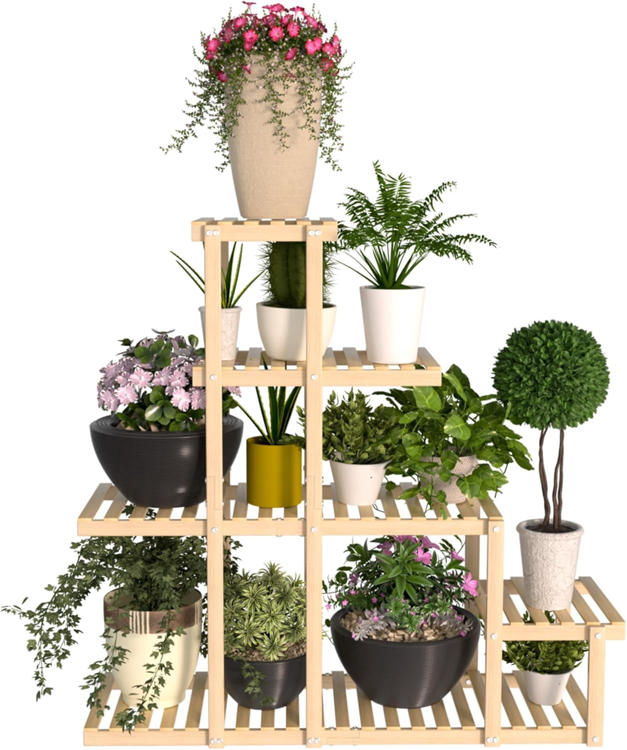Bamboo Plant Stand Indoor, 4 Tier Tall Plant Storage Stand Table Top ...