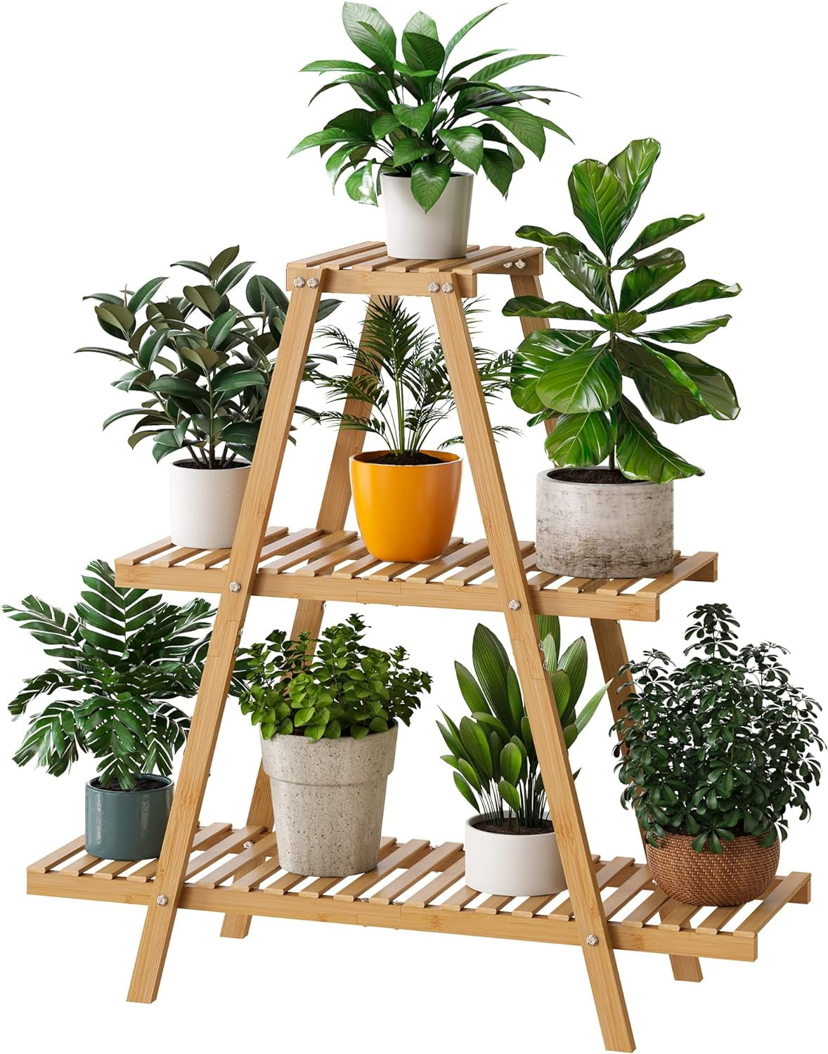 Bamboo Plant Stand - Indoor/Outdoor 3 Tier Plant Ladder, 8 Potted ...