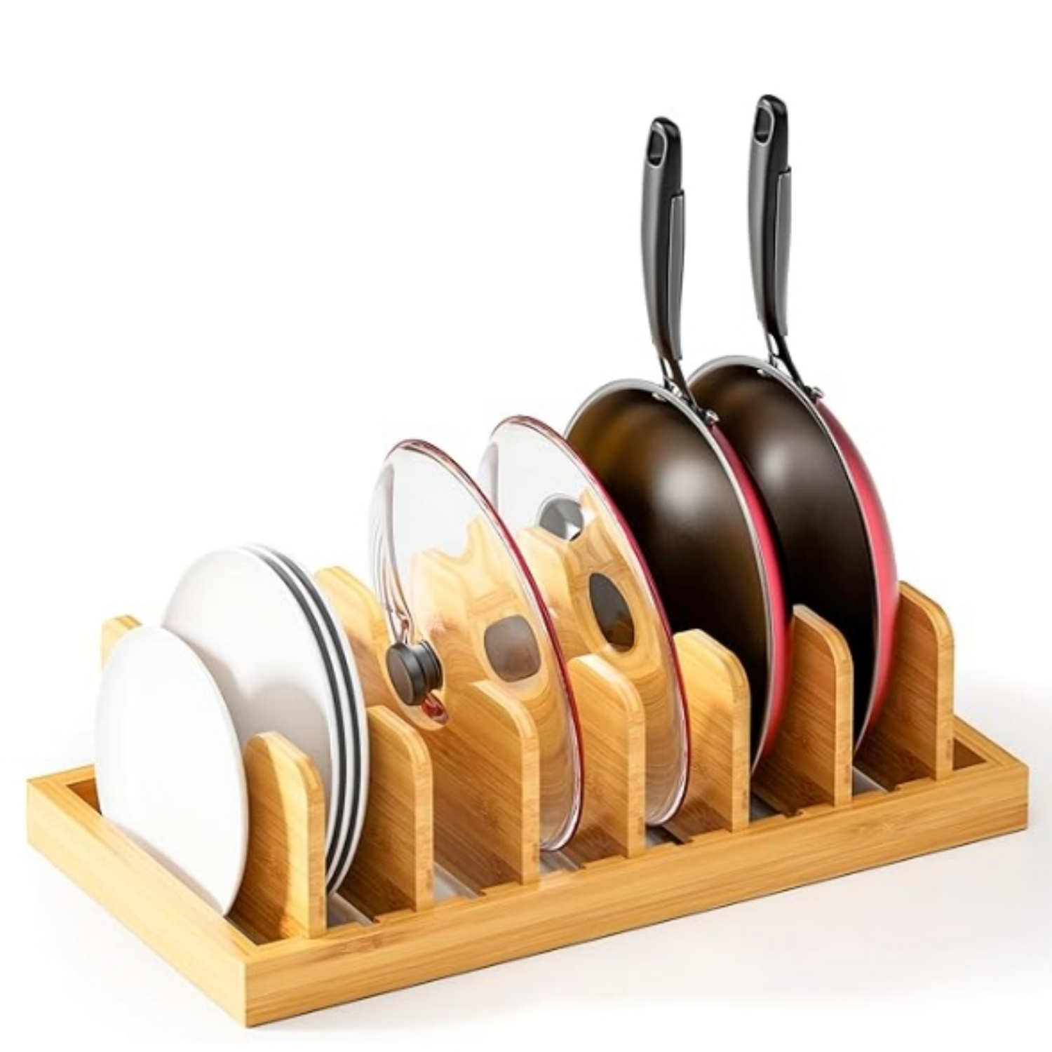 Bamboo Pot Lid Organizer Pot Lid Holder, Pot and Pan Organizer Drawer ...