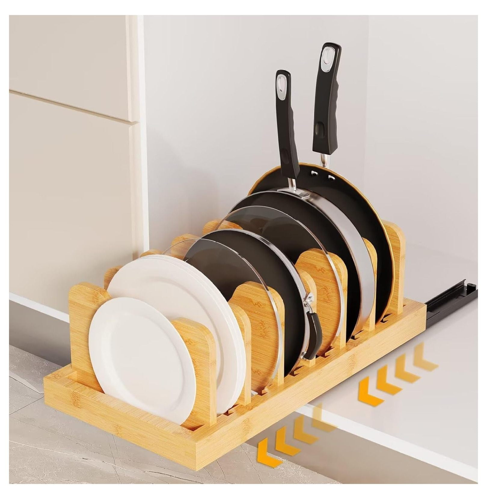 Bamboo Pots and Pans Organizer Under Cabinet,Pull Out Cabinet ...