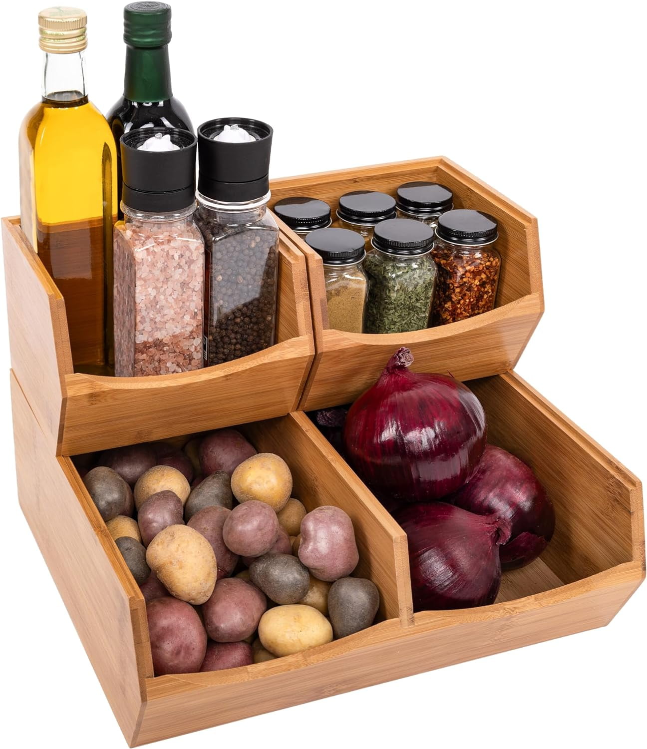 Bamboo Premium Organizer Storage Bins for Kitchen Silverware, Pantry ...