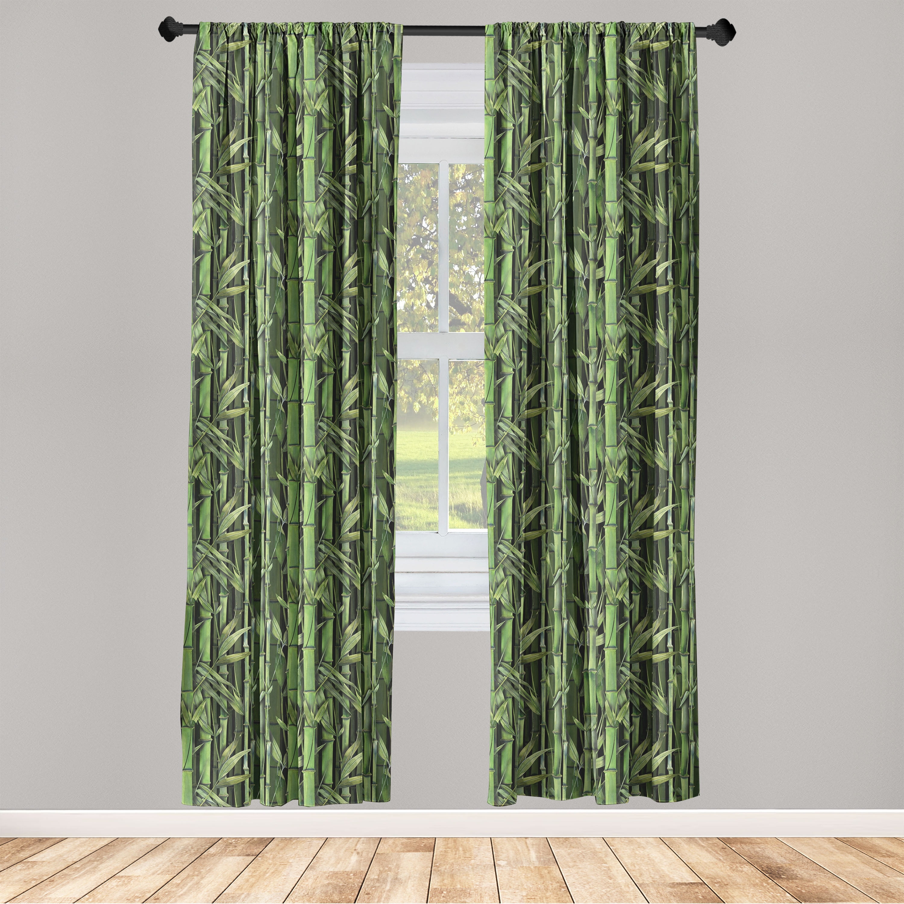 Bamboo Print Window Curtains, Asian Forest Leaves Stick Like Branches ...