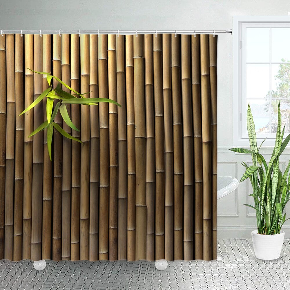Bamboo Printed Shower Curtains Set Zen Japanese Spring Nature Tan Home ...