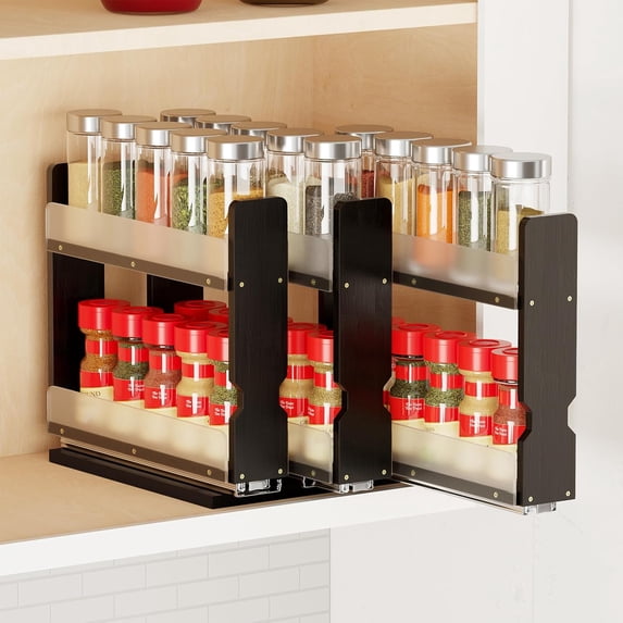 Bamboo Pull Out Spice Rack Organizer for Cabinet, Heavy Duty Slide Out ...