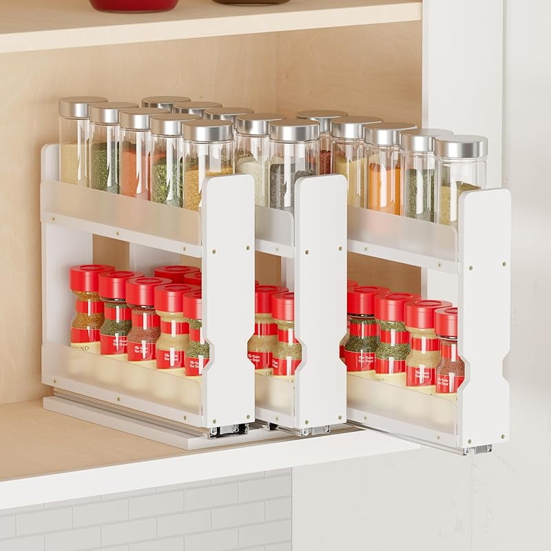 Bamboo Pull Out Spice Rack Organizer for Cabinet, Heavy Duty Slide Out ...