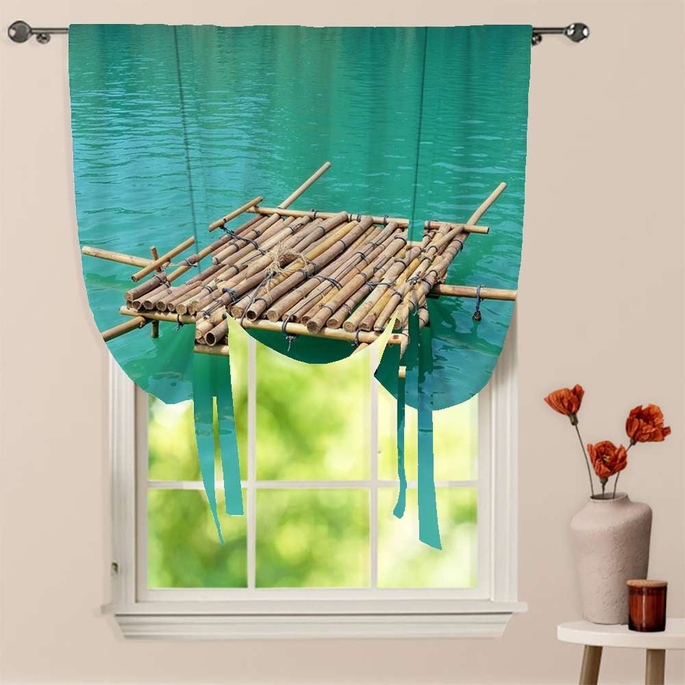 Bamboo Raft On Turquoise Water Window Curtain for Living Room Roman Curtain Kitchen Tie-up ...