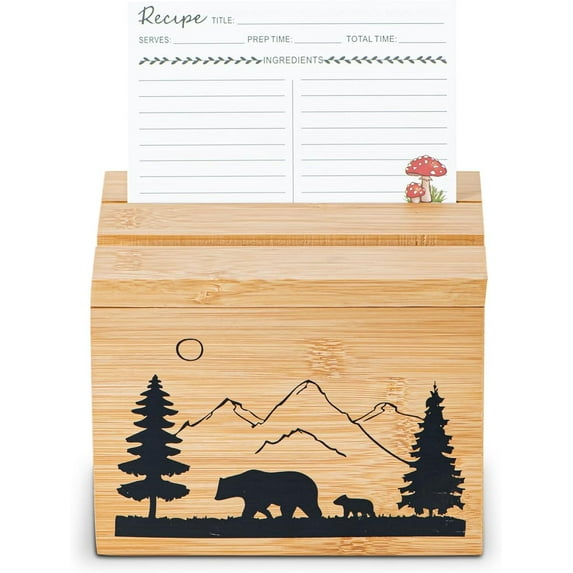 Bamboo Recipe Box With Cards And Dividers -Cute Recipe Card Box ...
