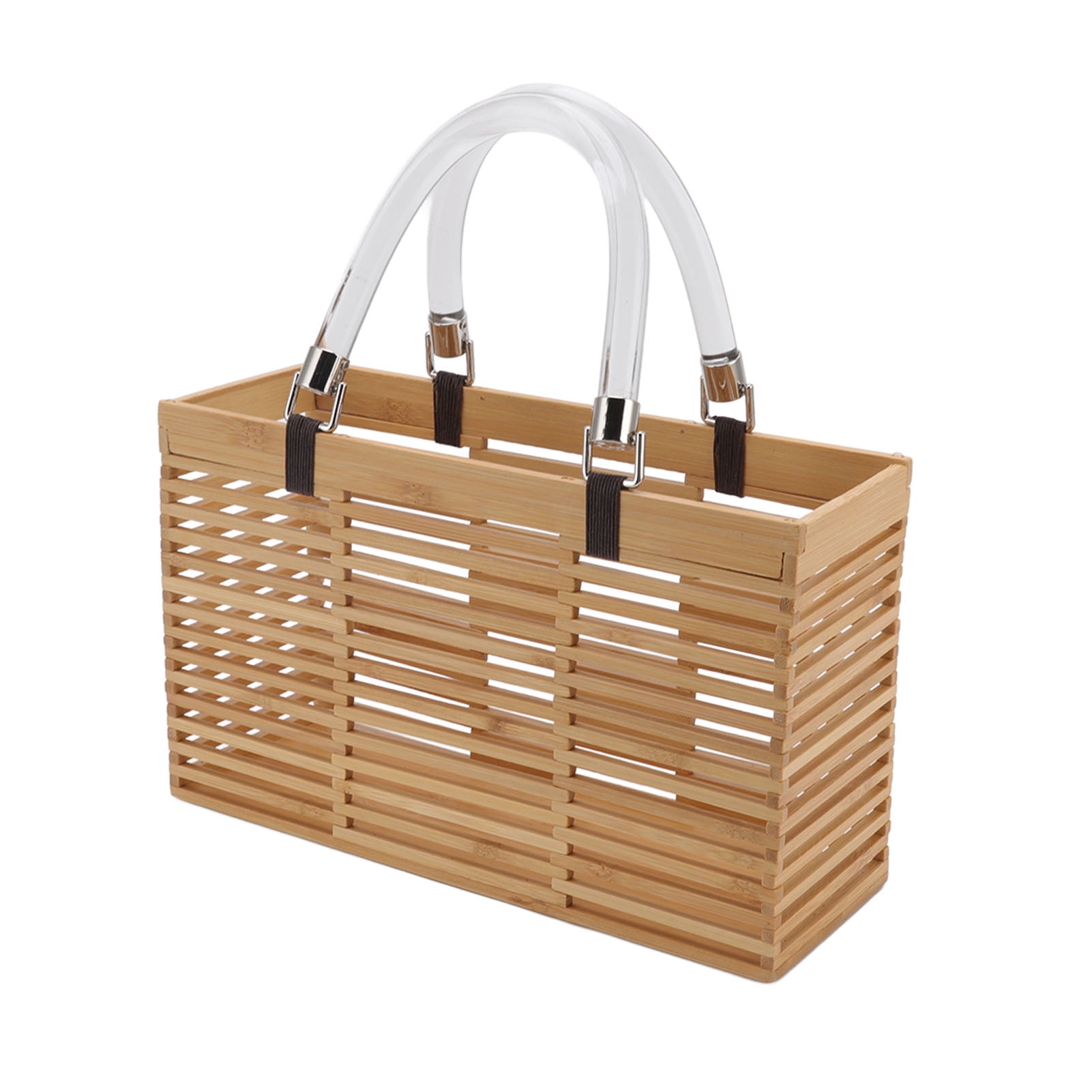 Bamboo Rectangle Tote Bag with Stylish Acrylic Handles for Fashion ...