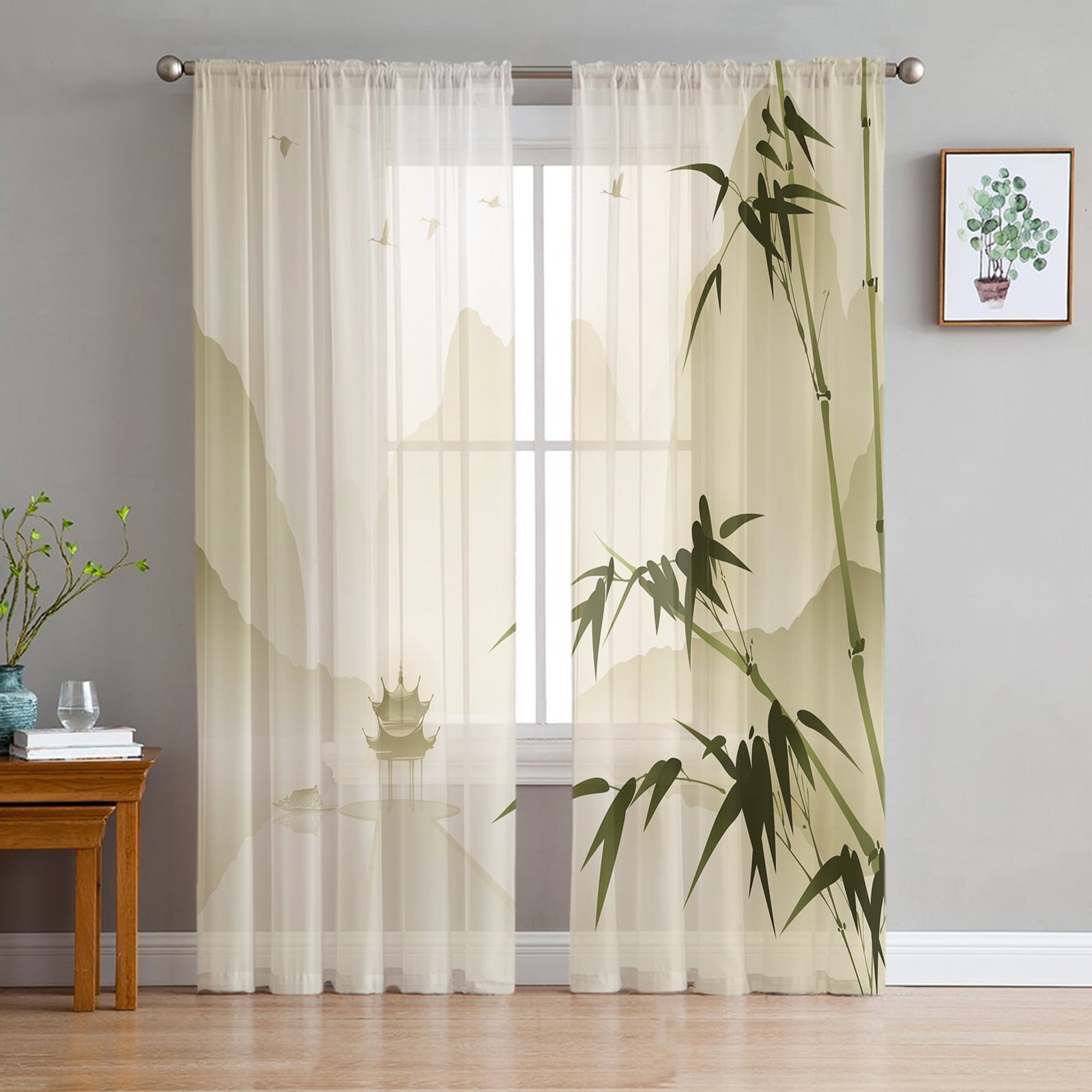 Bamboo Retro Shabby Plant Sheer Curtains for Living Room Kitchen Window ...