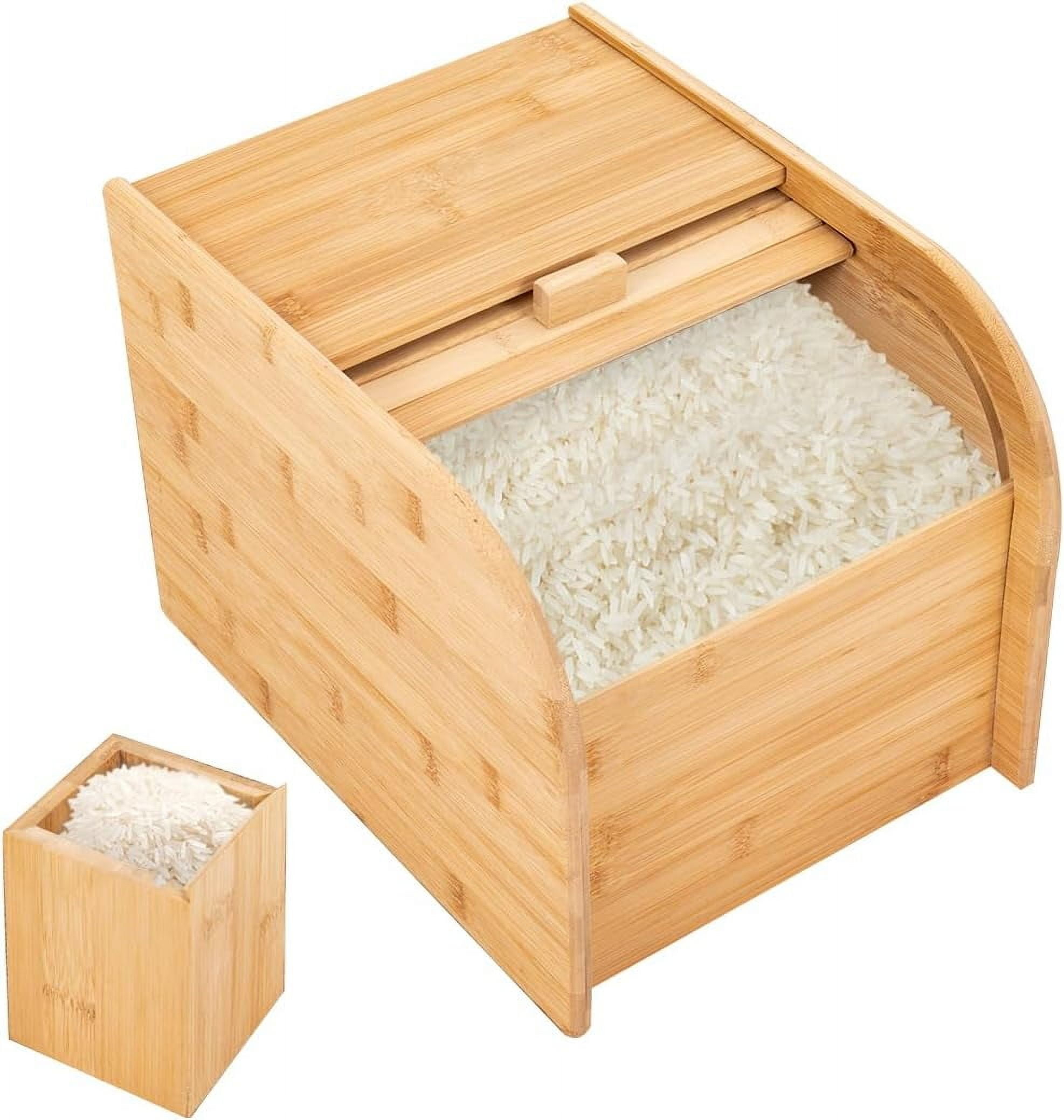 Bamboo Rice Storage Container,22Lbs Wooden Cereal Containers Storage ...