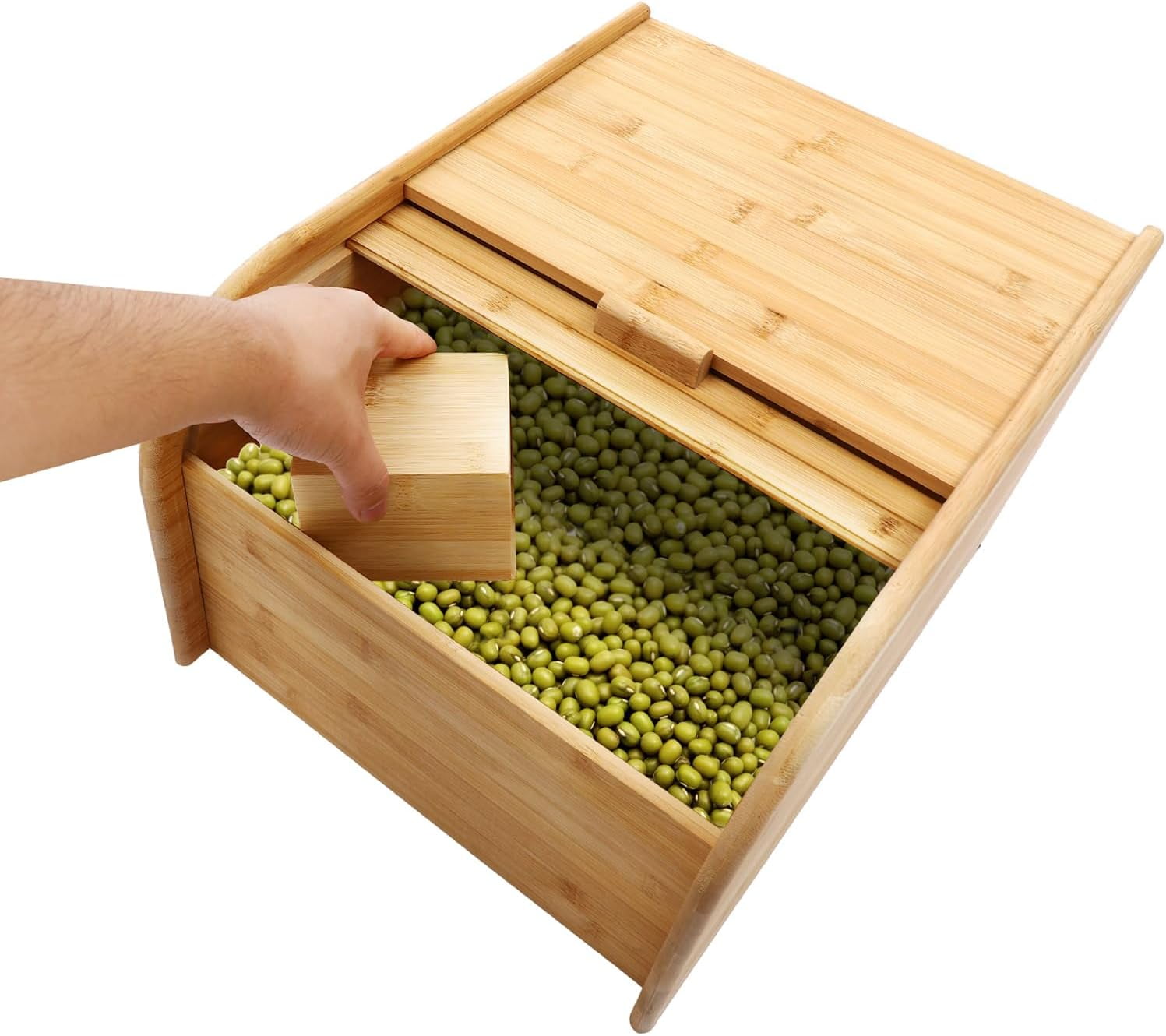 Bamboo Rice Storage Container 33 Lbs Wood Rice Storage Box with ...