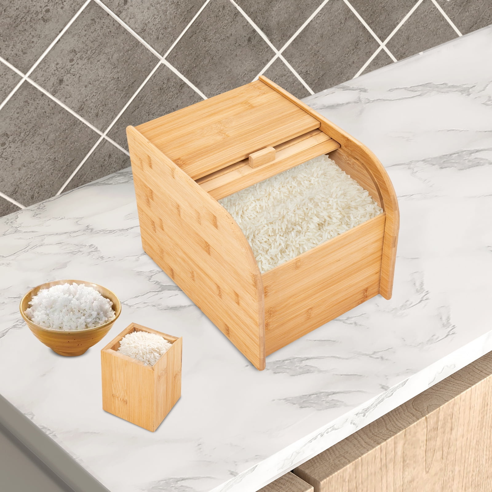 Bamboo Rice Storage Container, Rice Container Box with Lid, Rice ...