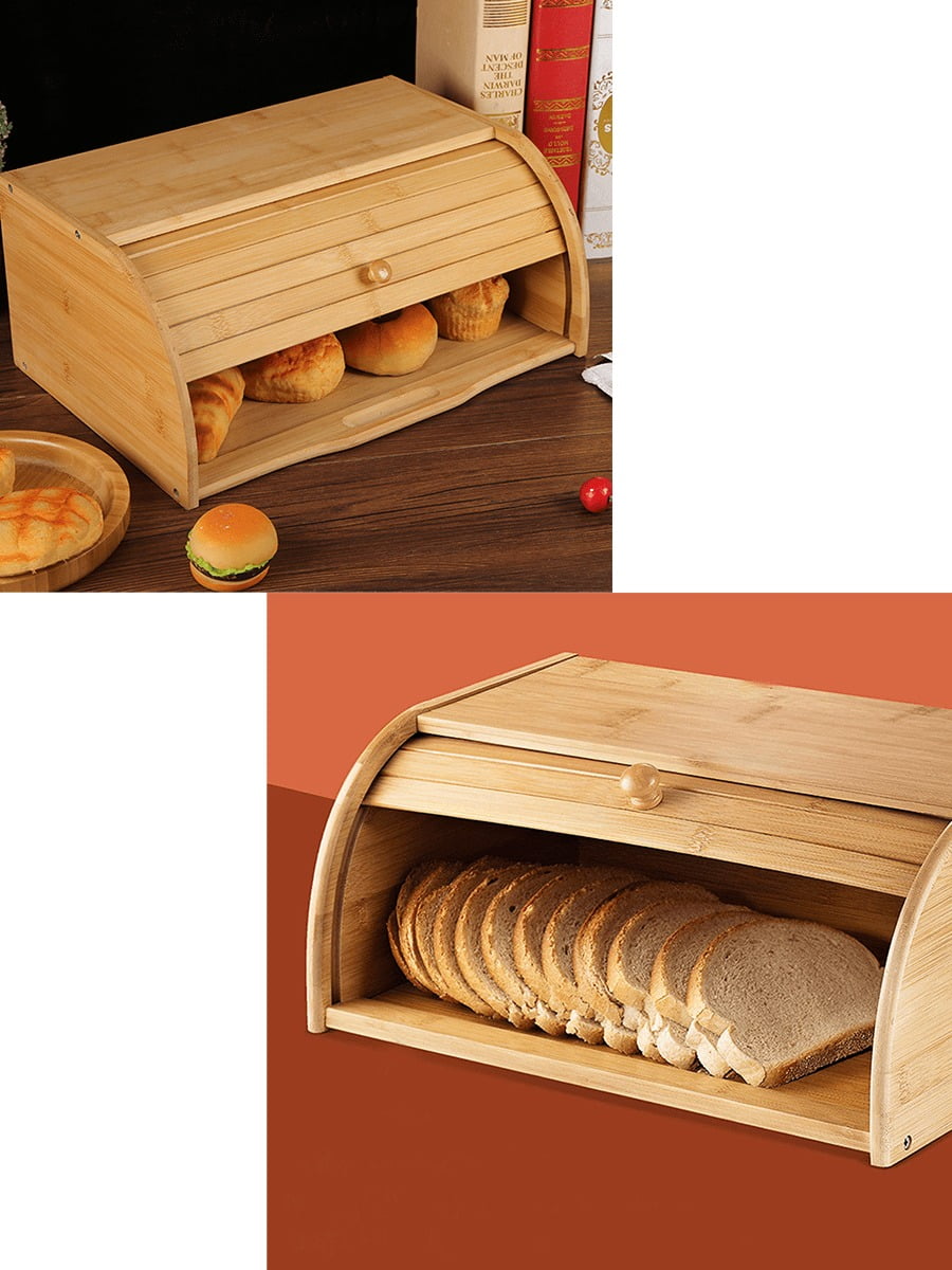 Bamboo Roll-Top Bread Box – Natural Bread Storage Organizer for ...