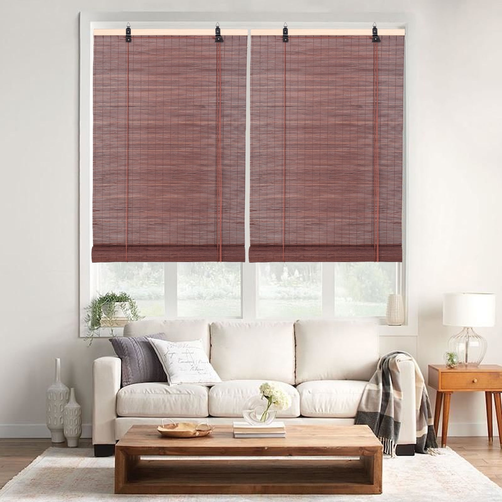 Autoez Indoor/Outdoor Bamboo Roller Blinds, Light Filtering Window ...