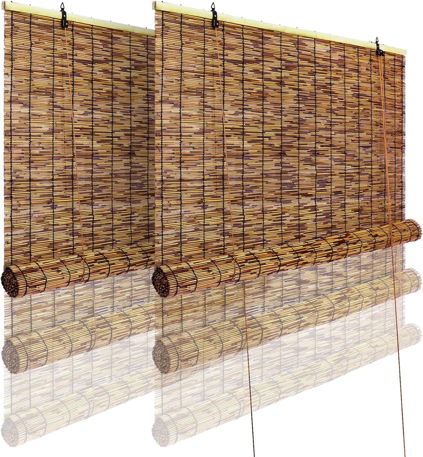 Bamboo Roll-up Reed Shade,2 Pack Reed Roller Shutters Retro Reed ...