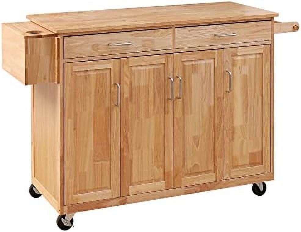 Bamboo Rolling Kitchen Island Utility Cart on Wheels with Drawers Door ...