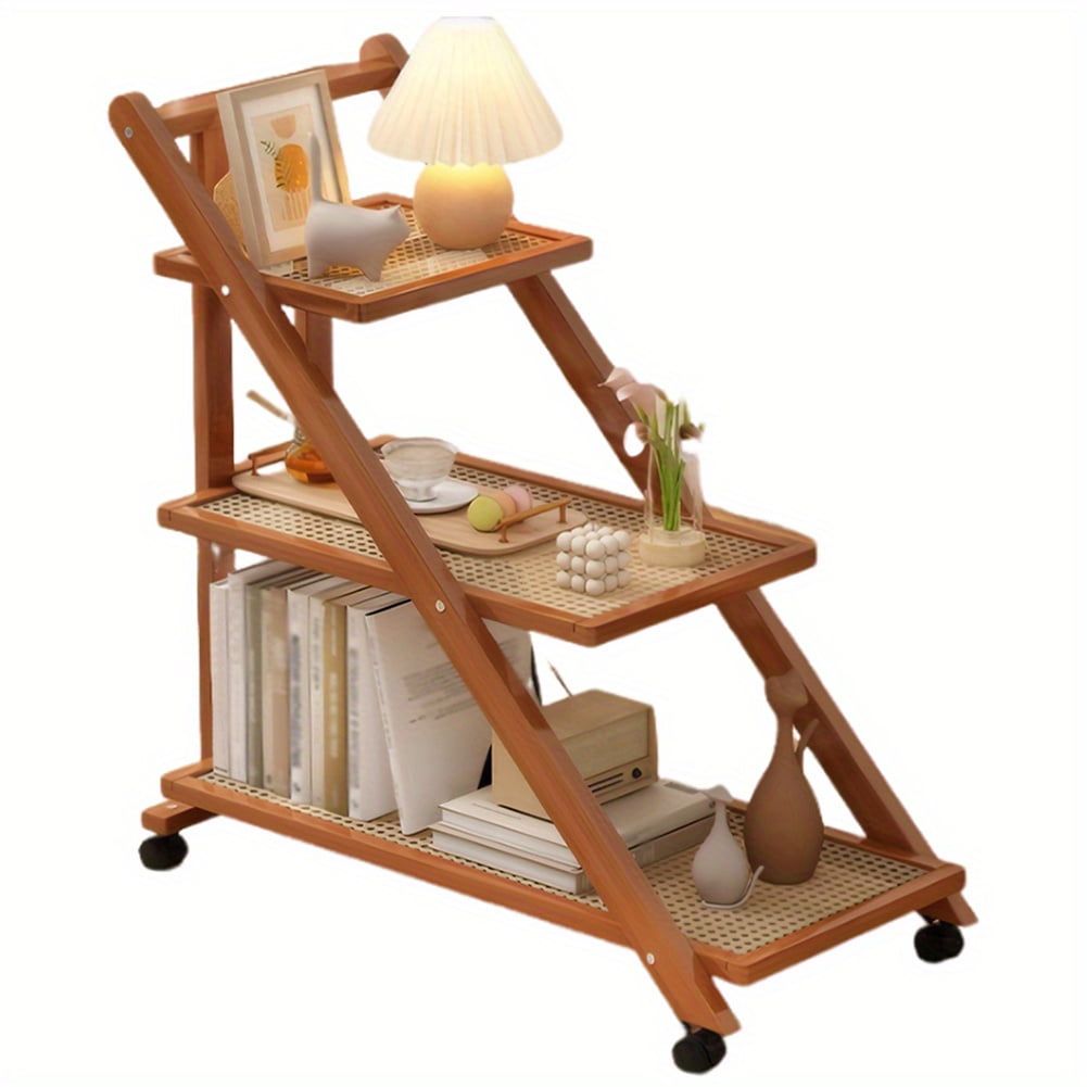 Bamboo Rolling Sofa End Table with Storage Shelves – Space-Saving ...