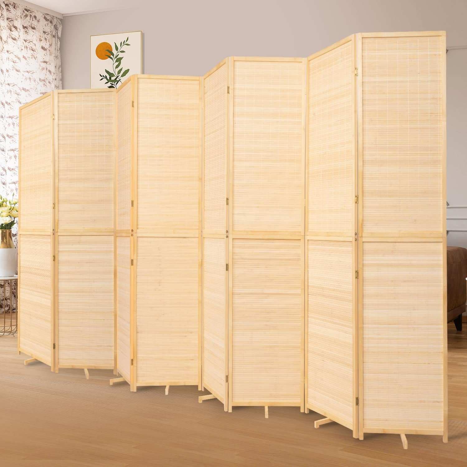 Bamboo Room Divider 8 Panel Wall Divider, 142'' W x 67'' H Folding ...
