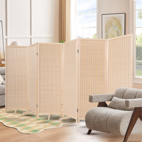 Bamboo Room Divider Panel with 360°Rotating Feet,6 Panel 47" H Short ...