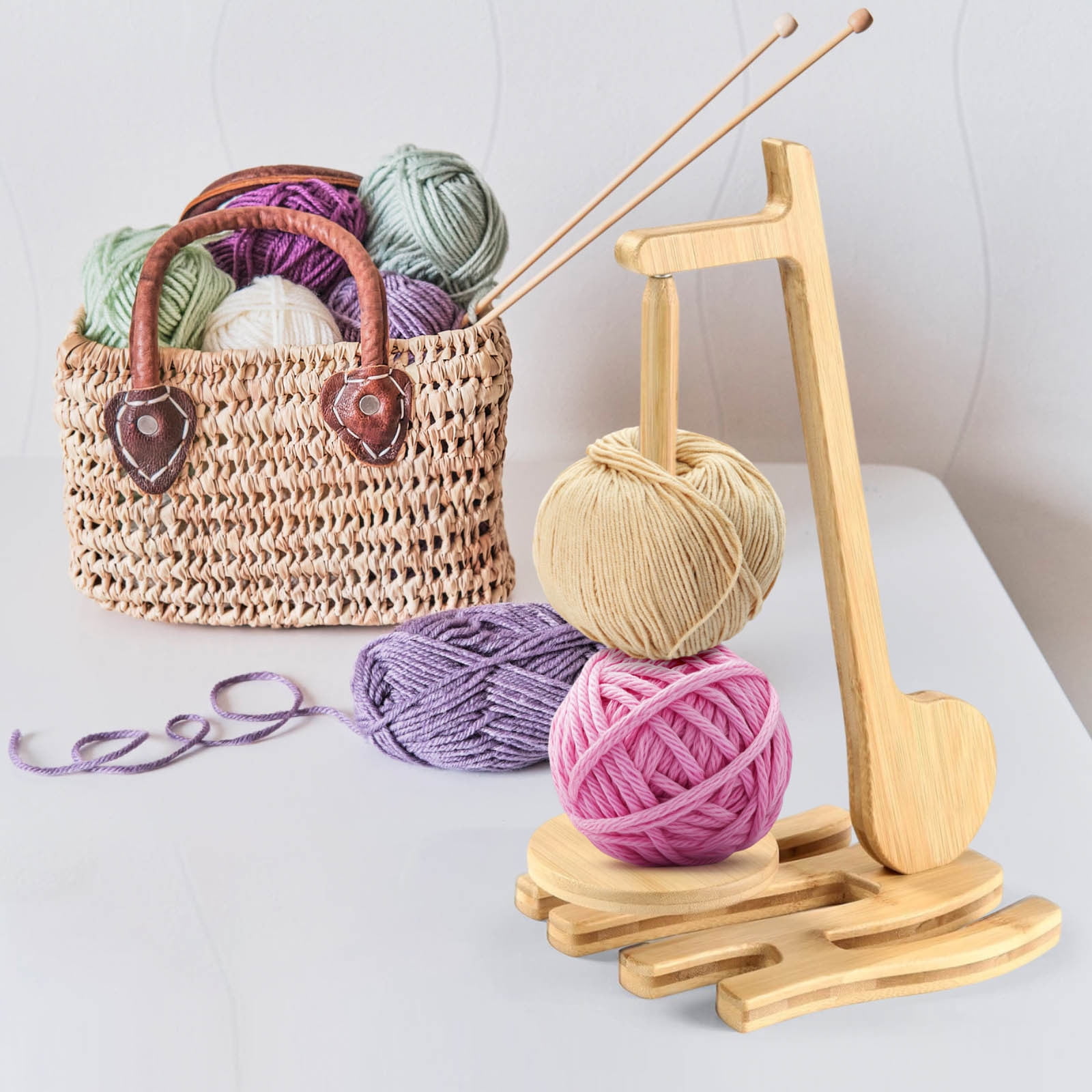 Bamboo Rotatable Yarn Rack Home Desktop Magnetic Crochet Yarn Rack ...