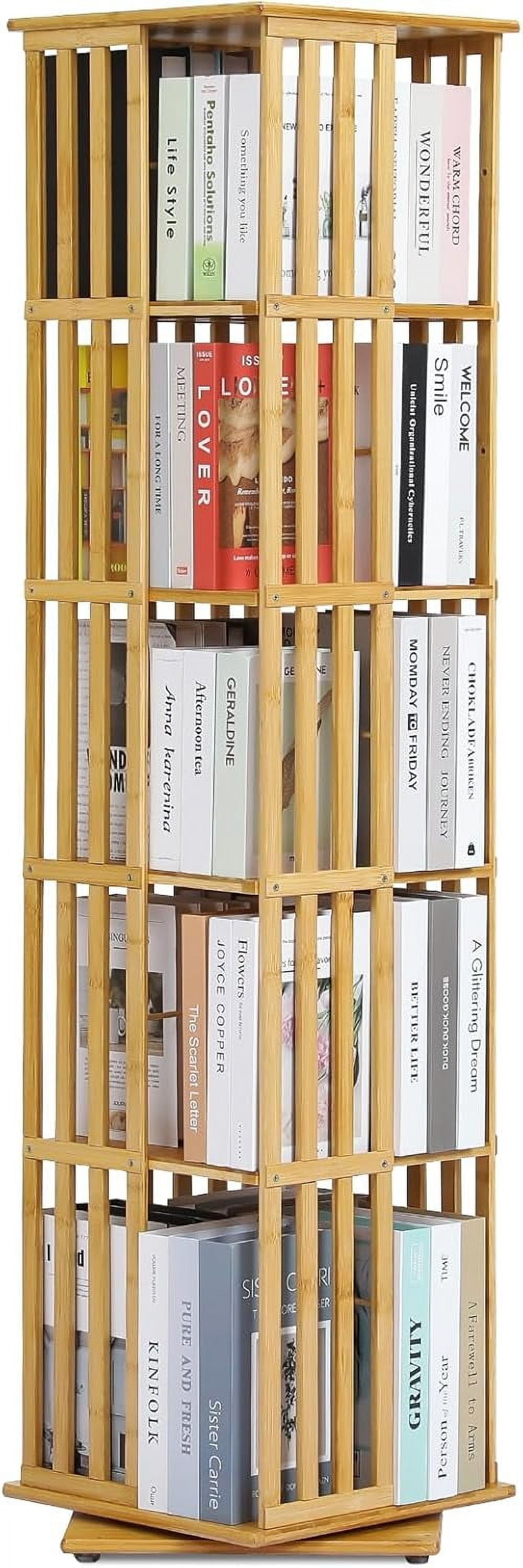 bamboo rotating bookcase 5-tierd rotating bookshelf tower for storage ...