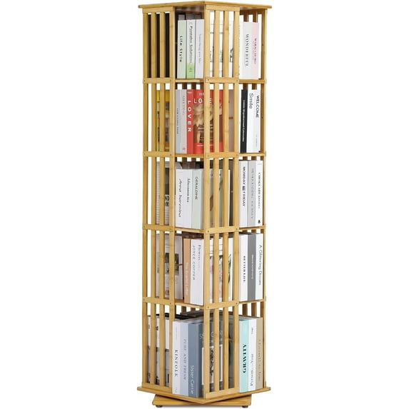 Bamboo Rotating Bookcase 5-Tierd Rotating Bookshelf Tower for Storage ...