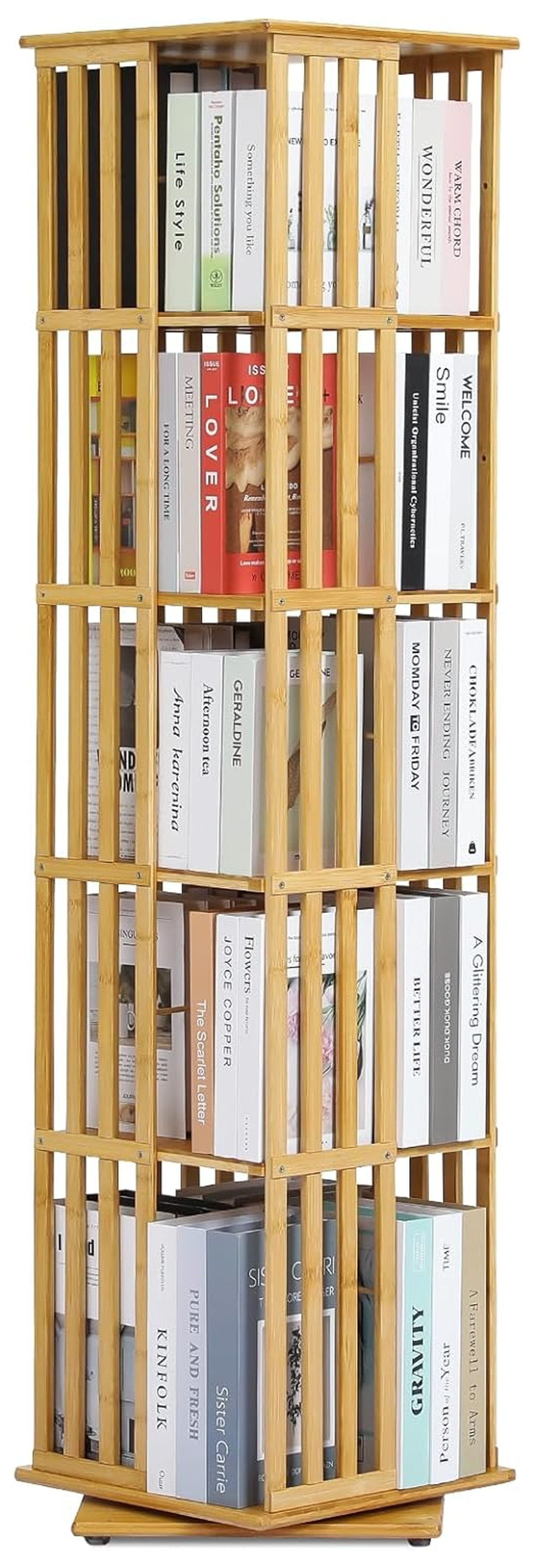 Bamboo Rotating Bookcase 5-Tierd Rotating Bookshelf Tower for Storage ...