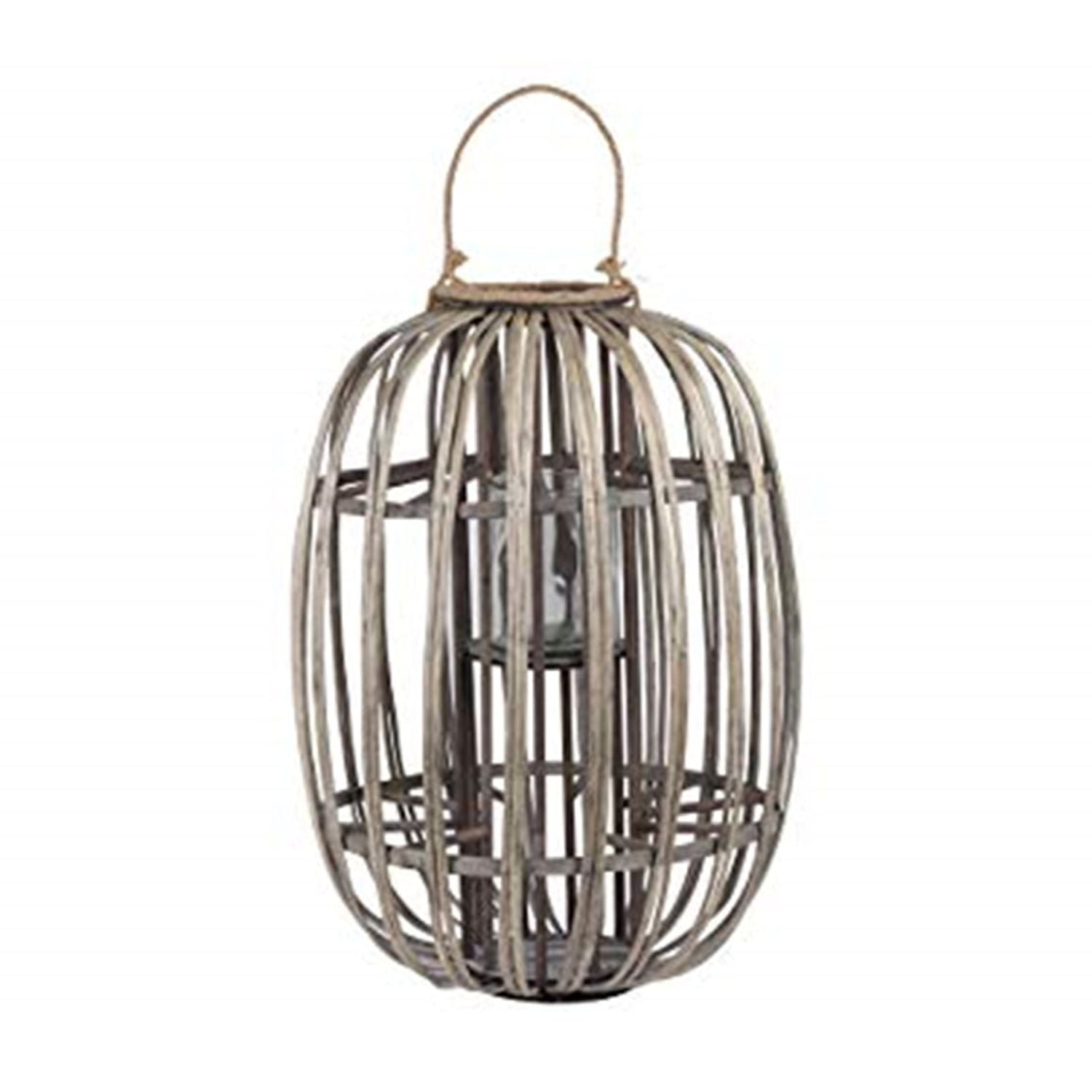 Bamboo Round Lantern with Rope Handle and Rim Mouth, Lattice Design ...