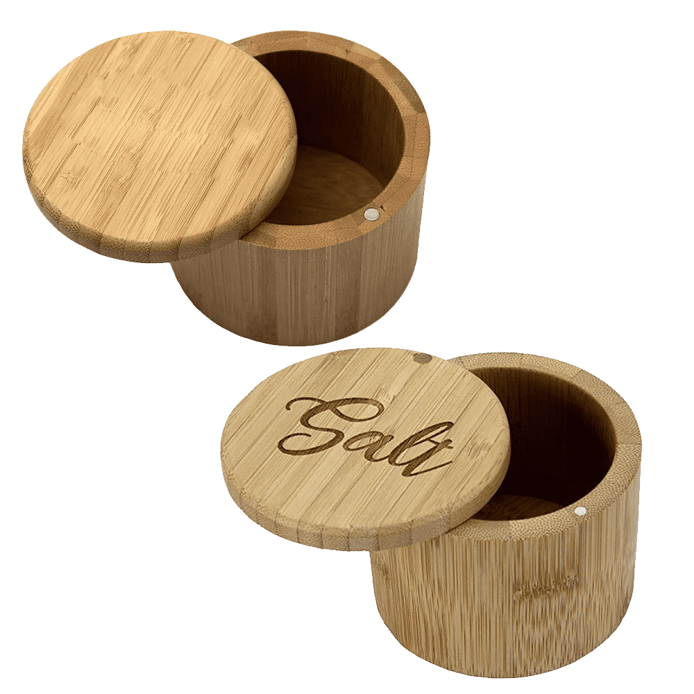 Bamboo Salt Box, Salt Container With Lid, Salt Shaker, Bowl with ...