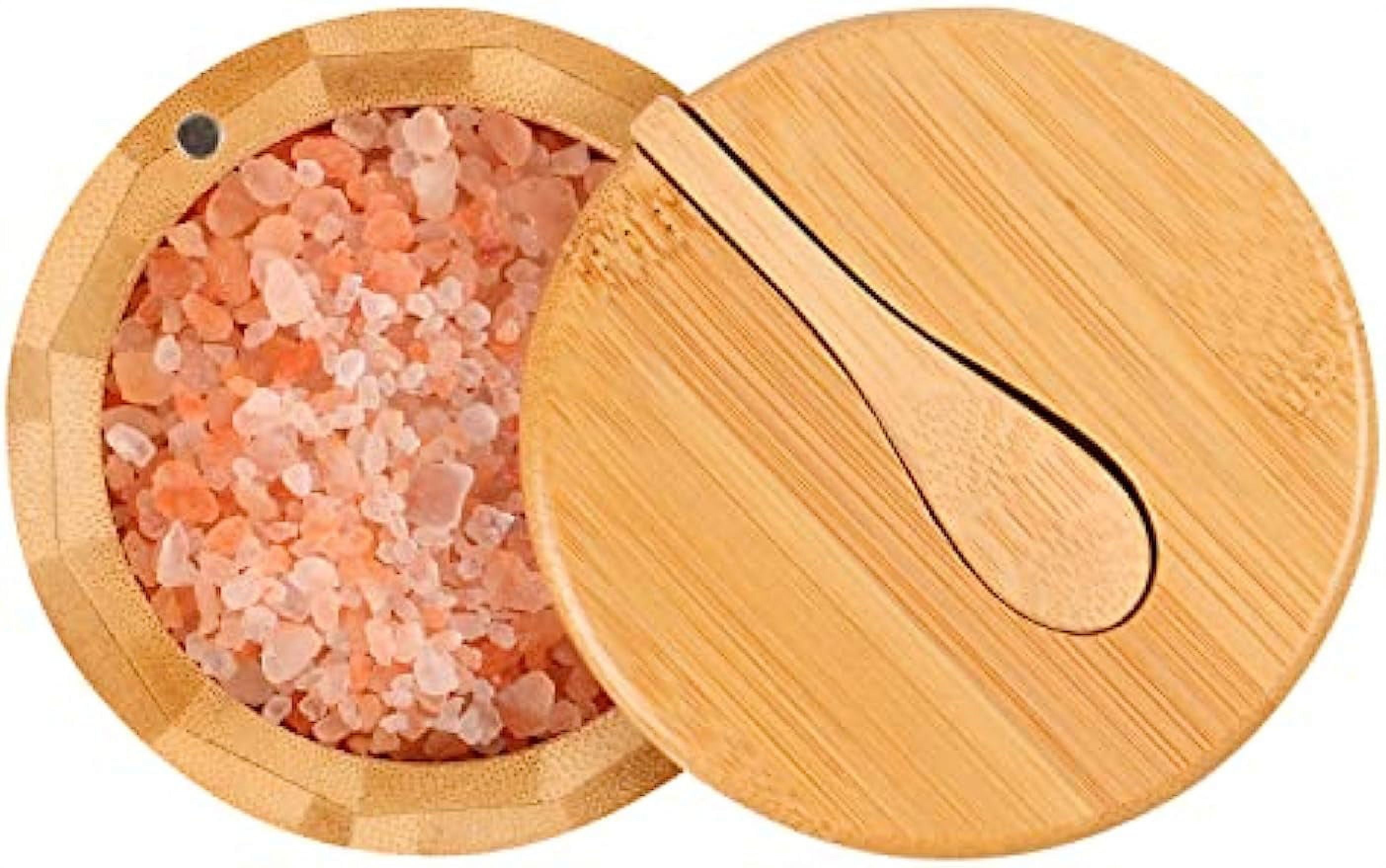 -Bamboo Salt Box with Spoon, Salt cellar Salt keeper Spice Storage Box ...