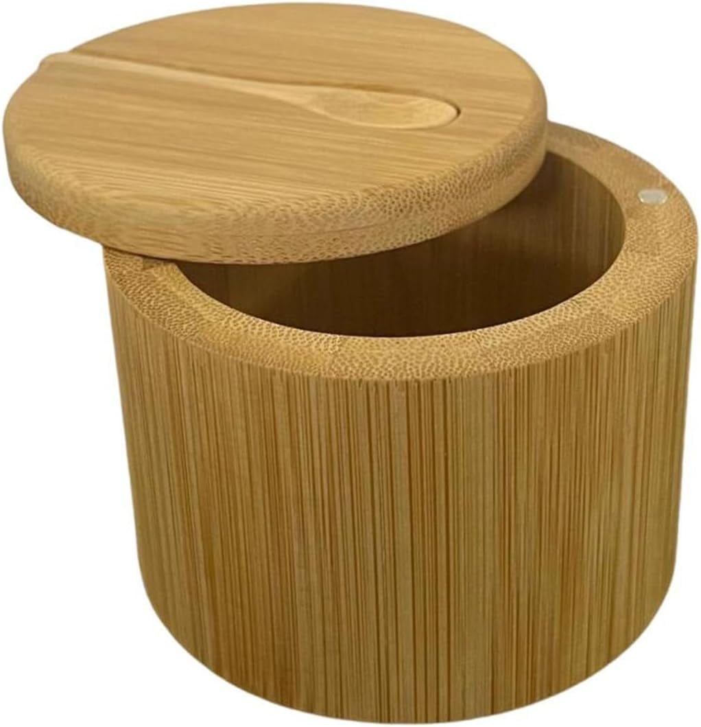 Bamboo Salt Cellar Bamboo Storage Box With Magnetic Swivel Lid Wooden ...