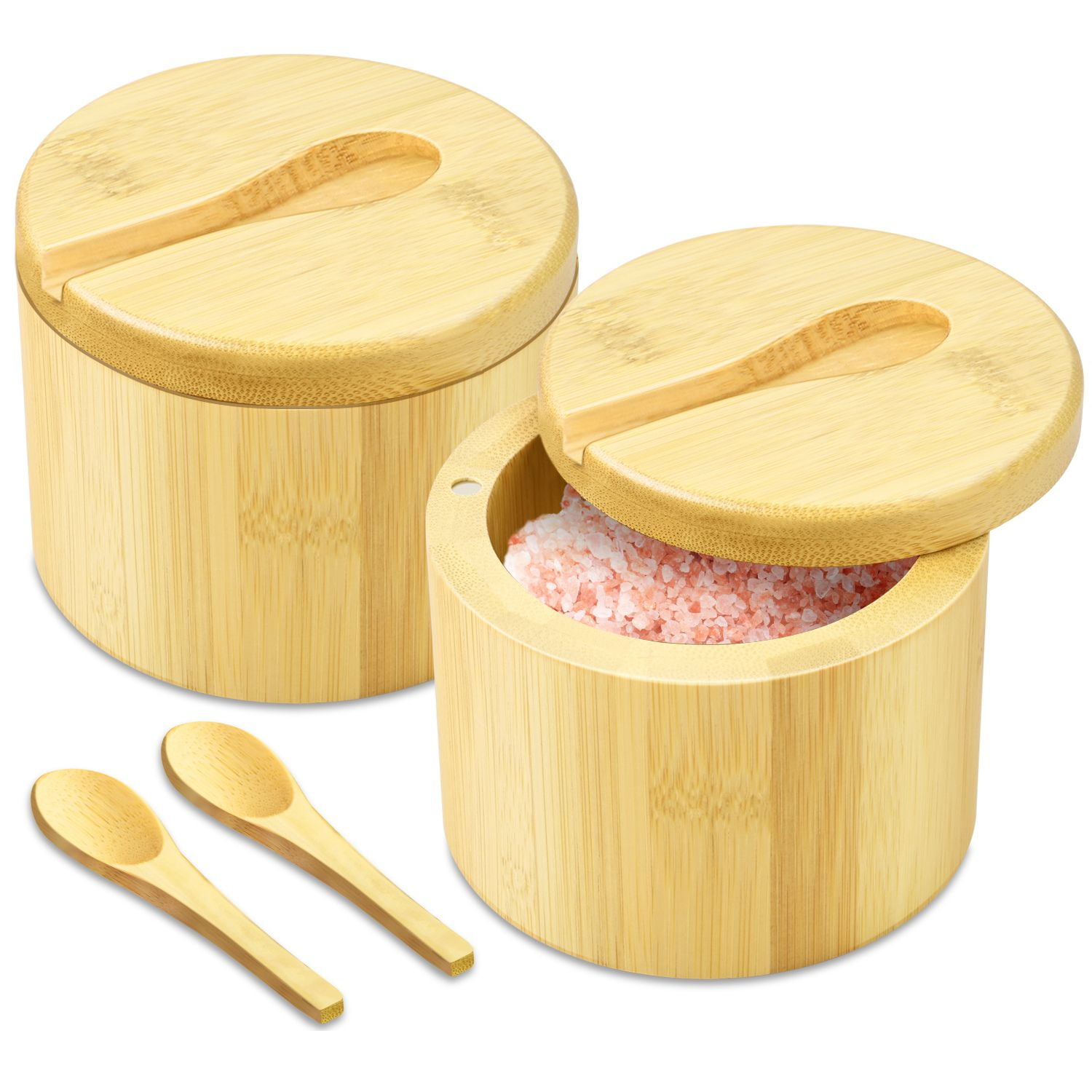 Bamboo Salt Cellar with Lid and Spoon - Salt and Pepper Containers for ...