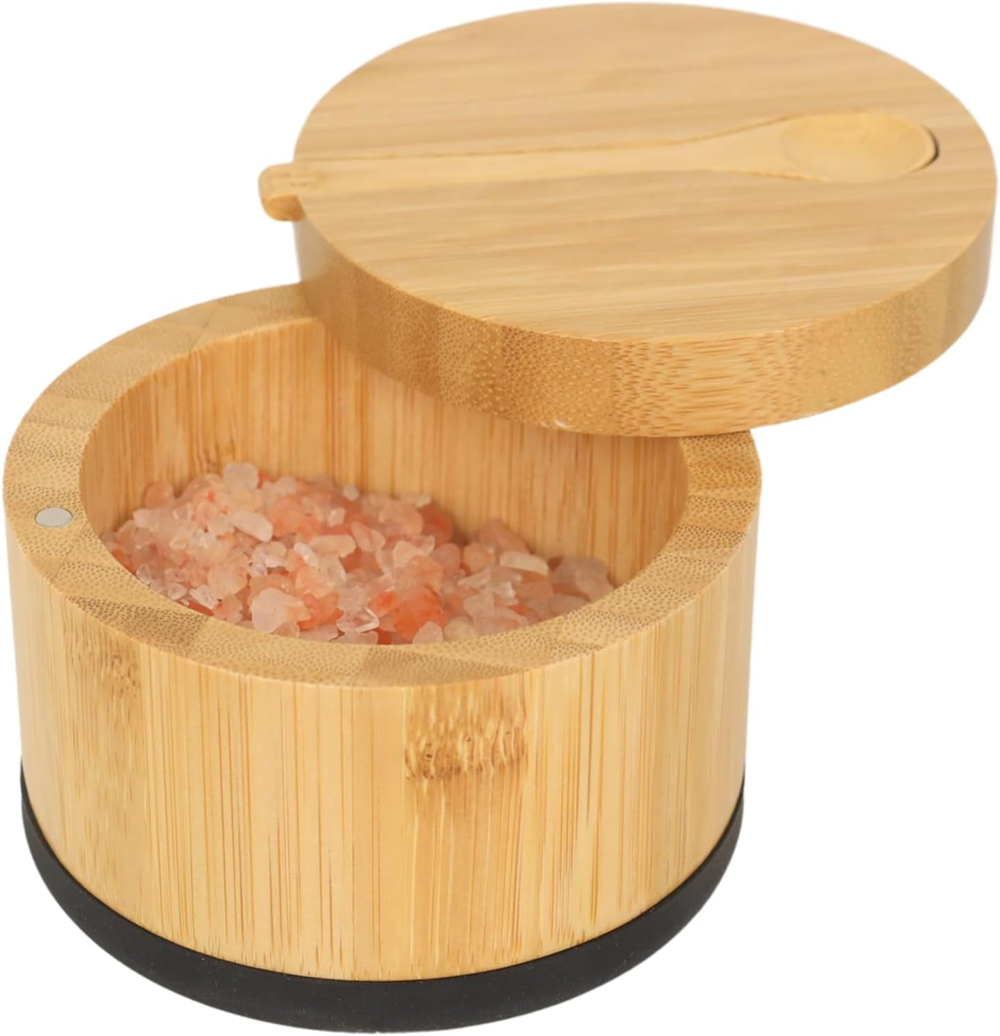Bamboo Salt Cellar with Lid and Spoon, Black Salt Box - Easy to ...