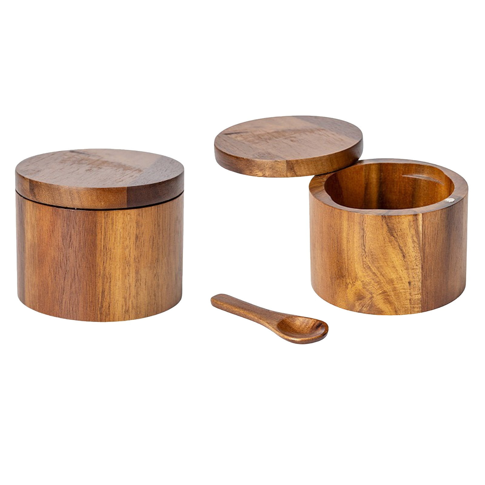 Bamboo Salt Cellar Salt Container with Built-in Spoon Salt Box Bowl ...