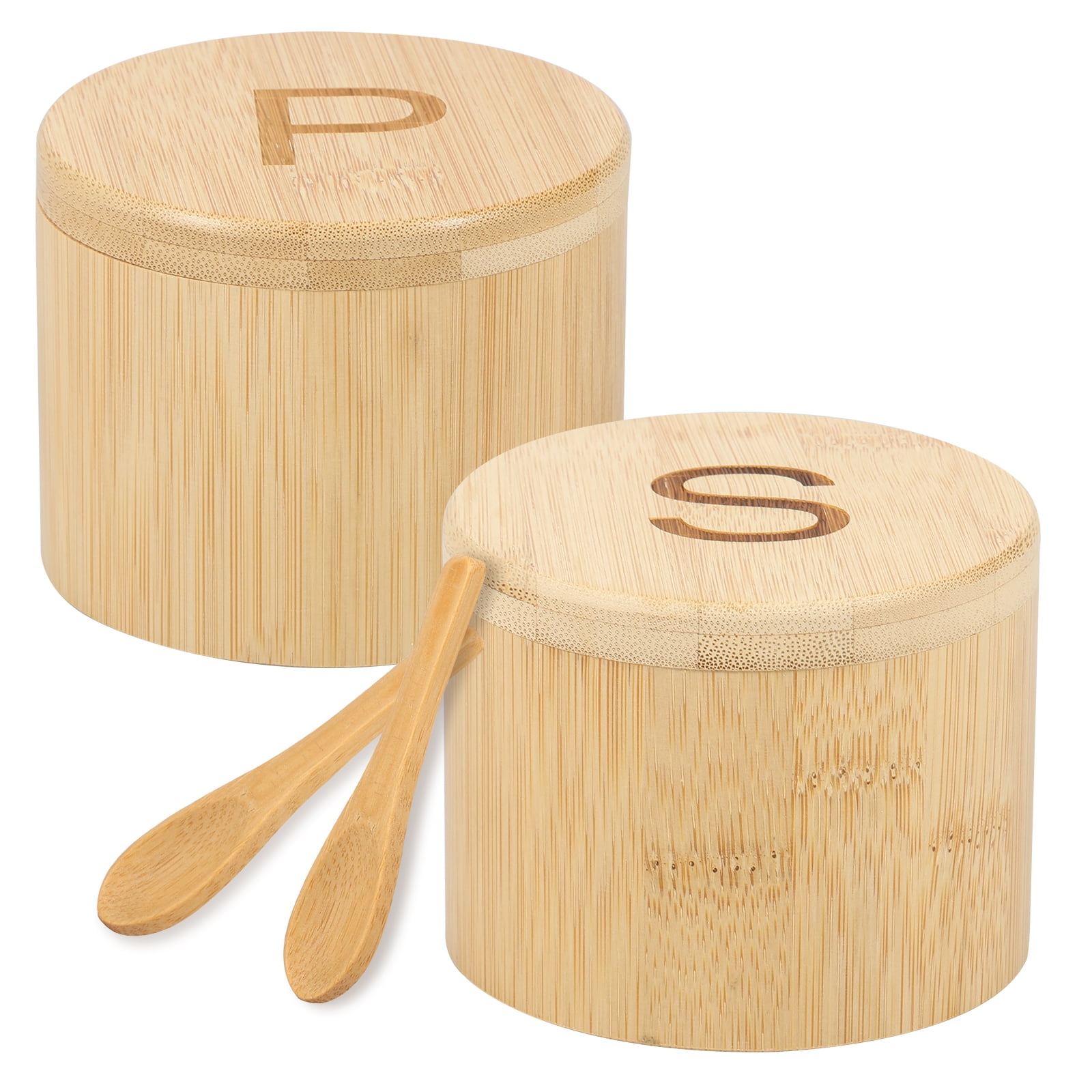 Bamboo Salt Cellar Set with Magnetic Lid 5 oz Bamboo Salt and Pepper ...