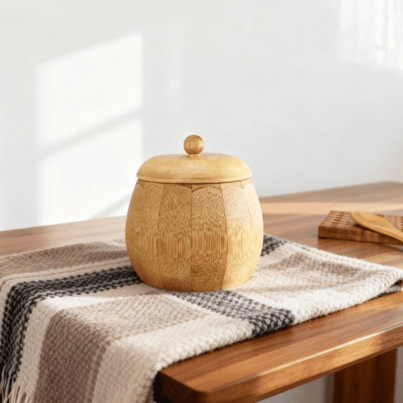 Bamboo Salt Cellar with Closure Lid and Mini Spoon B Natural Bamboo ...