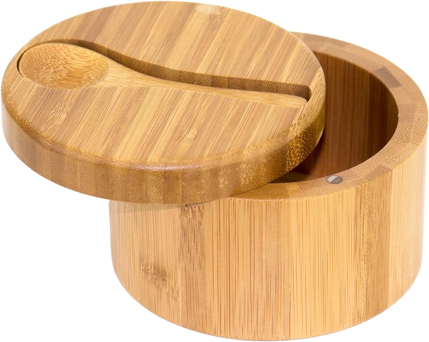 Bamboo Salt Container, Bamboo Storage Box, with Spoon and Magnetic ...