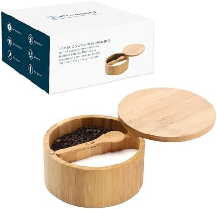 Bamboo Salt and Pepper Bowl Box Cellar Container Divided, Built-in ...