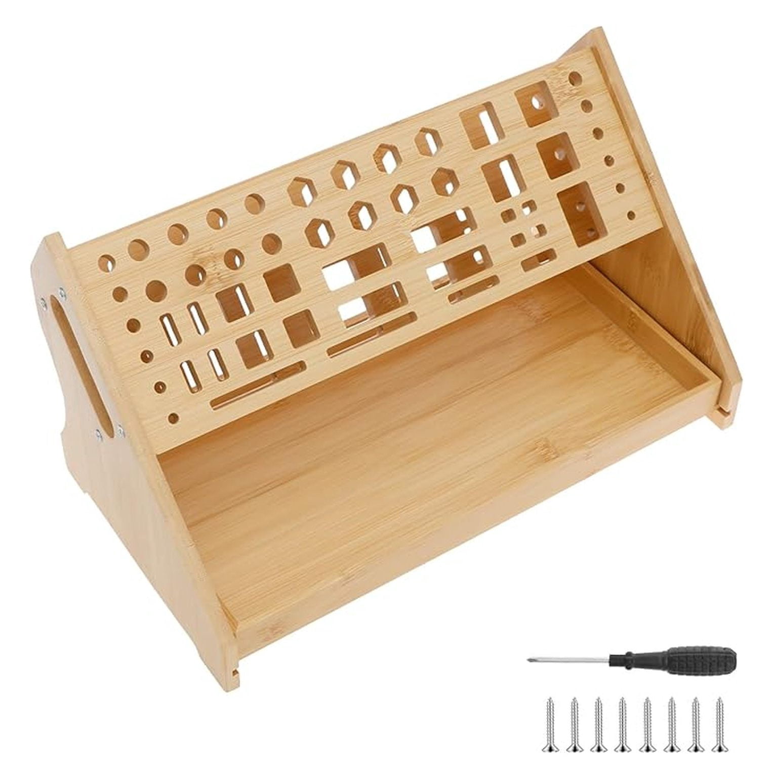 Bamboo Screwdriver Organizer Rack with Drawer - Tool Storage Holder for ...